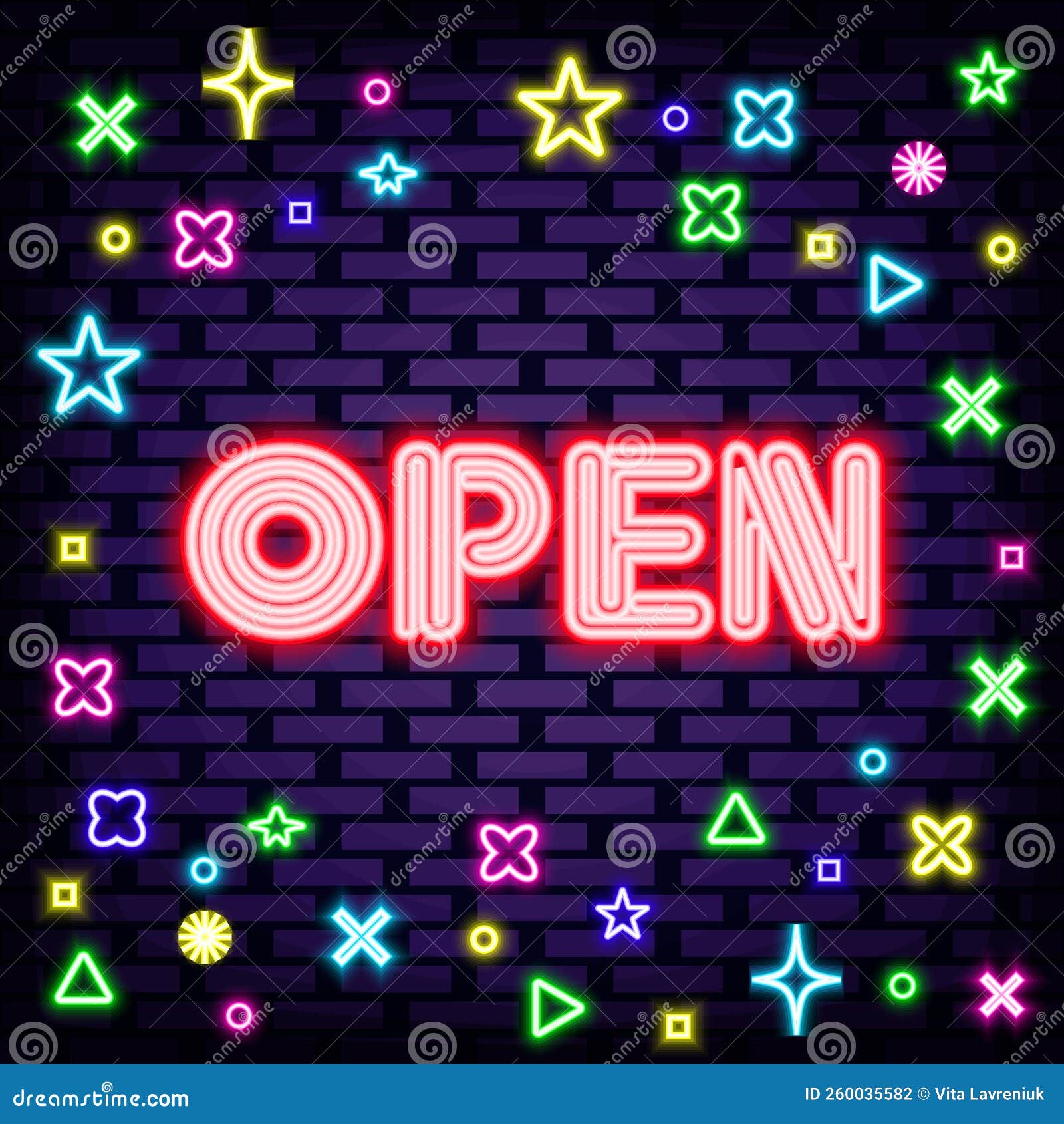 Open Neon Sign. Neon Script. Neon Text Stock Vector - Illustration of ...