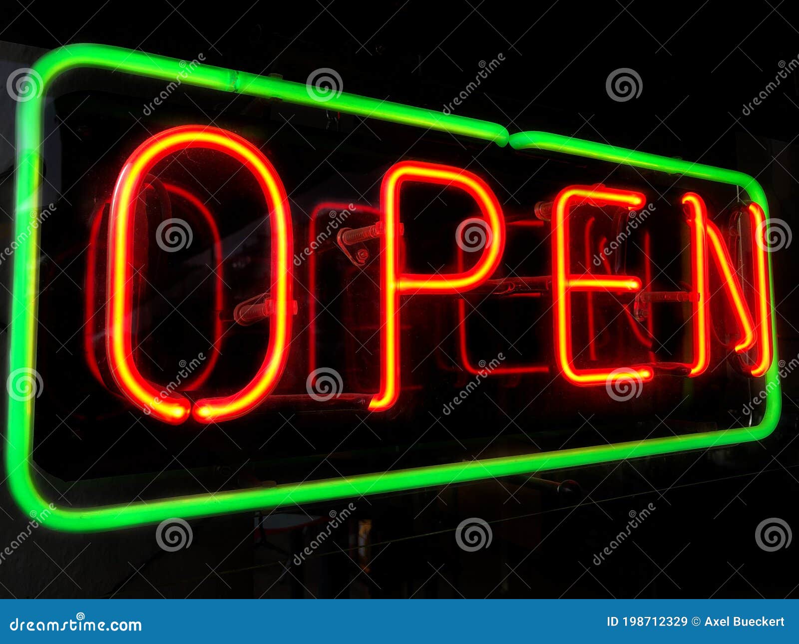 Open Neon Sign in Shop Window at Night Stock Image - Image of reopening ...