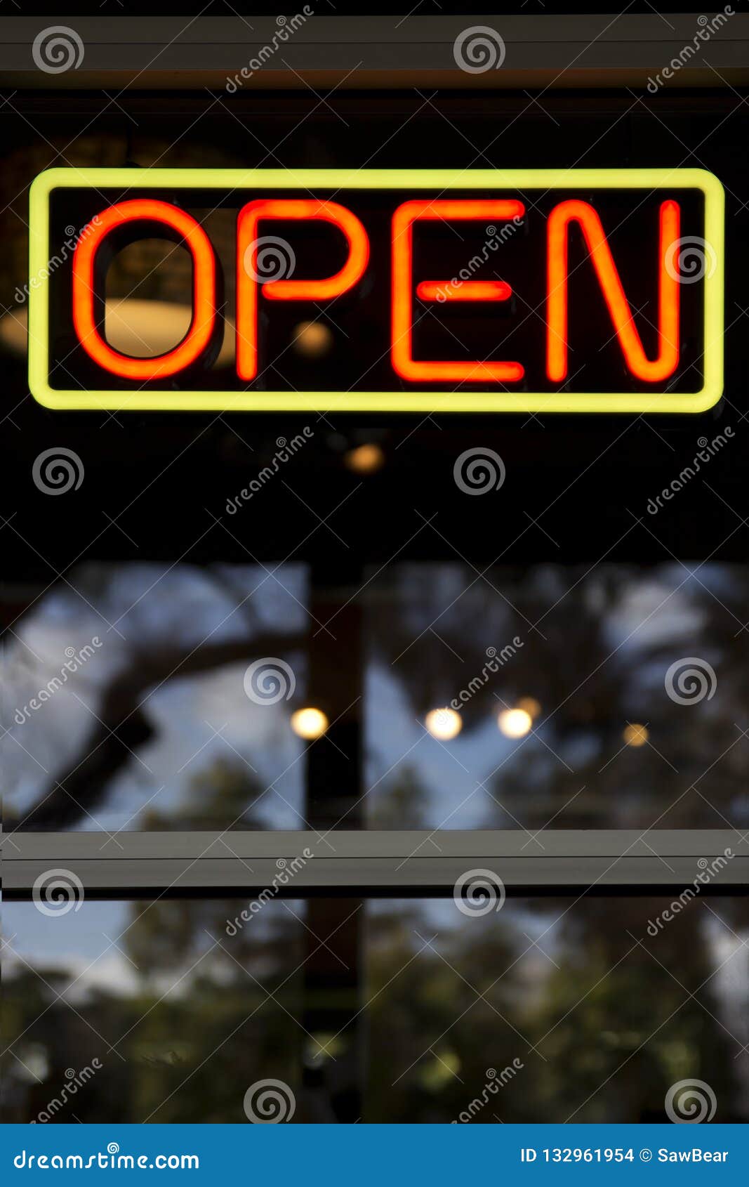Open Neon Sign on a Window stock photo. Image of illuminated - 132961954