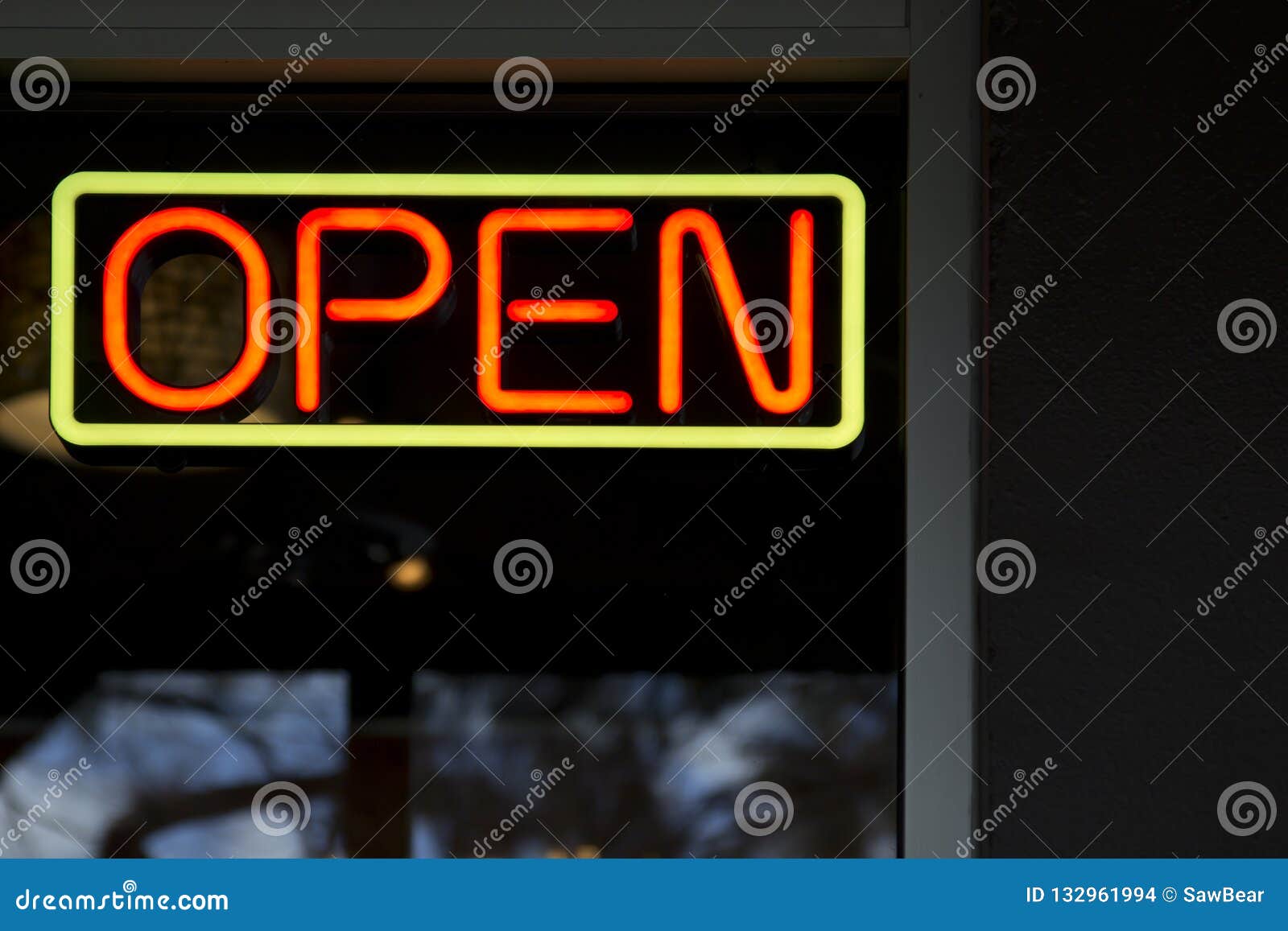 Open Neon Sign in a Window stock photo. Image of decorative - 132961994