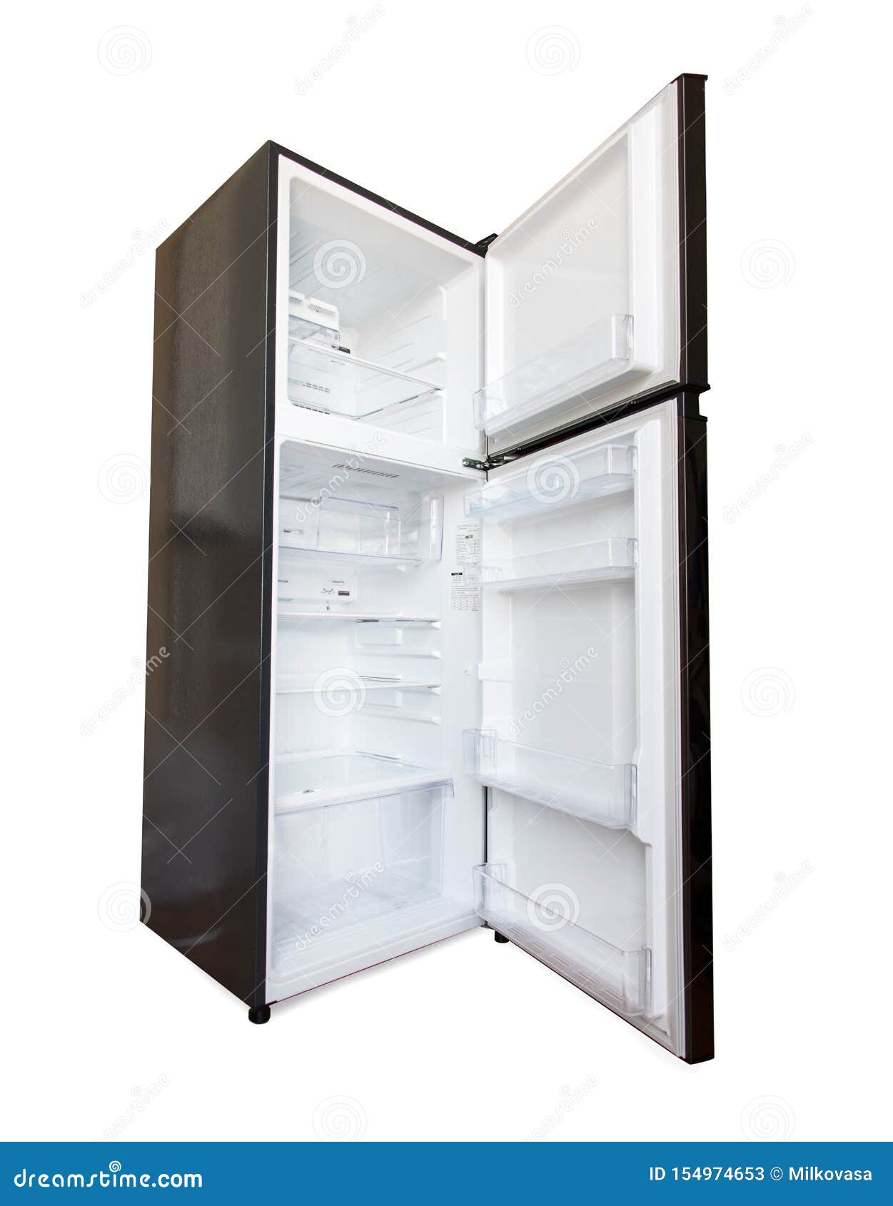 The Open New Fridge Isolated on a White Background. Stock Image - Image ...