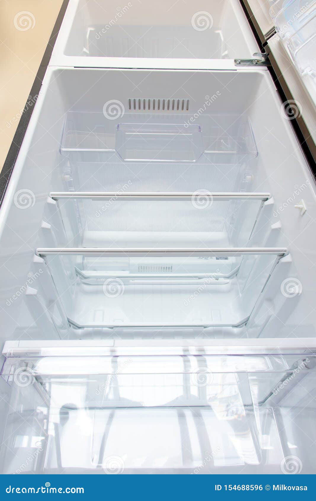 Open new fridge. stock photo. Image of cooler, glass - 154688596
