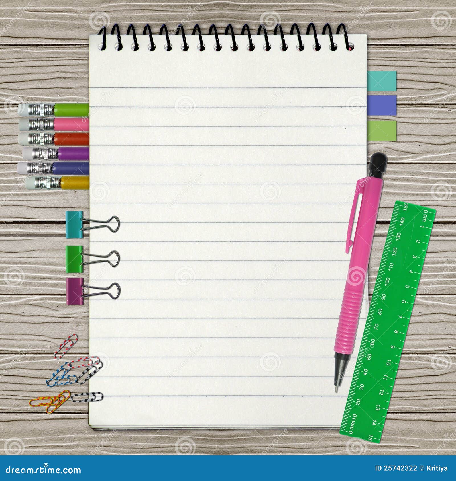 Open Note Book with Bookmark and Pencil Stock Photo - Image of striped ...