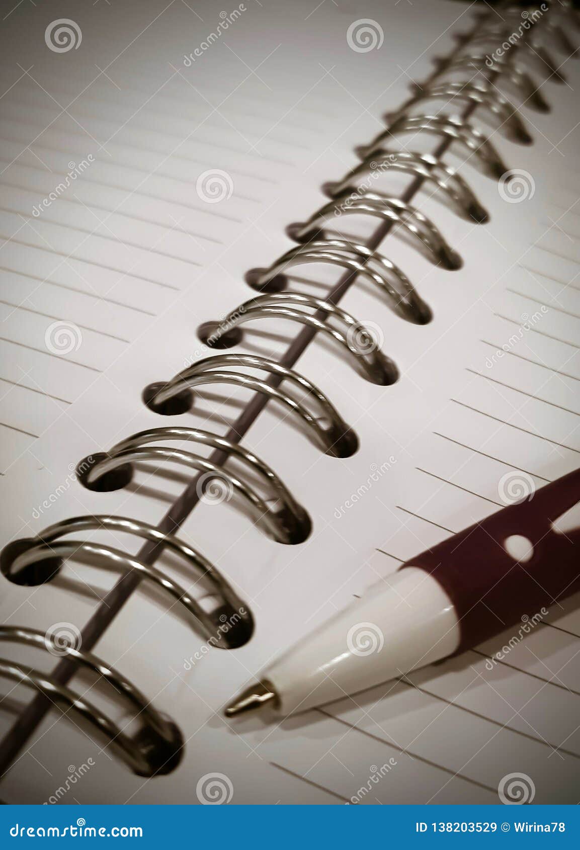 Open Note Book and Metal Spiral Binding with Pen View Stock Image ...