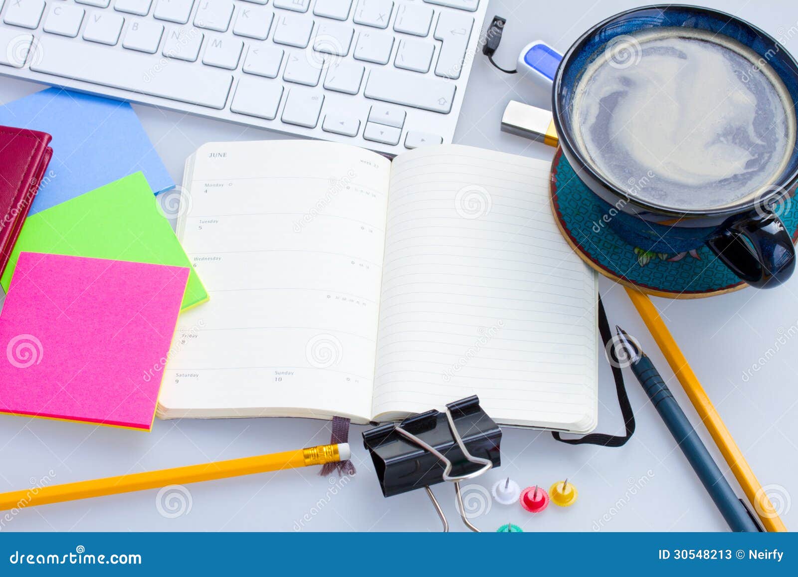 Open Note Book on Working Table Stock Image - Image of keys, ringed ...