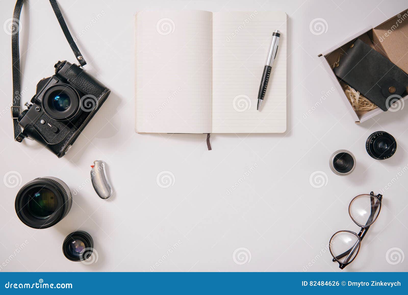 Open Notebook Being Surrounded by Photography Equipment Stock Photo ...