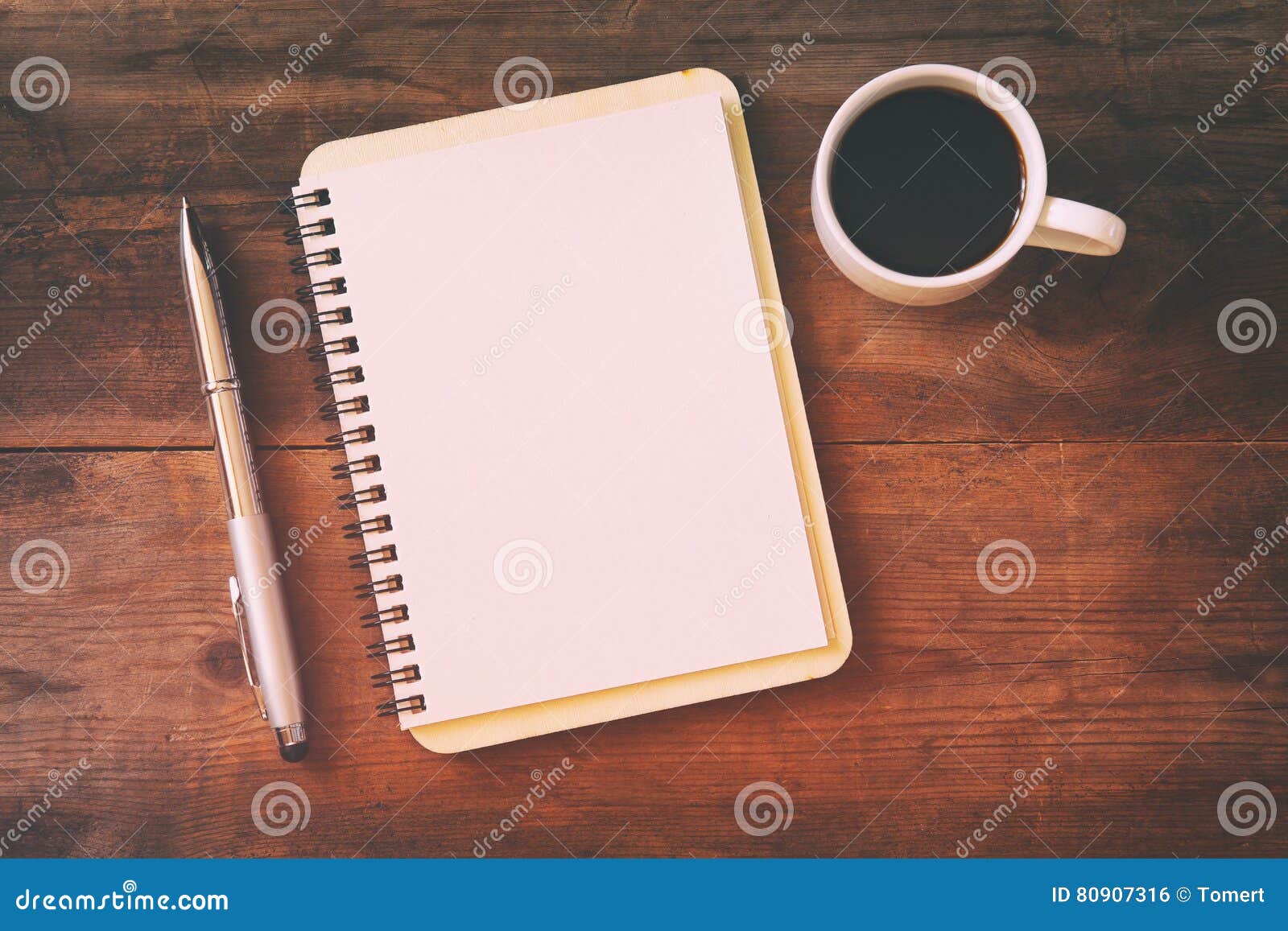 Open Notebook with Blank Pages Next To Cup of Coffee Stock Photo ...