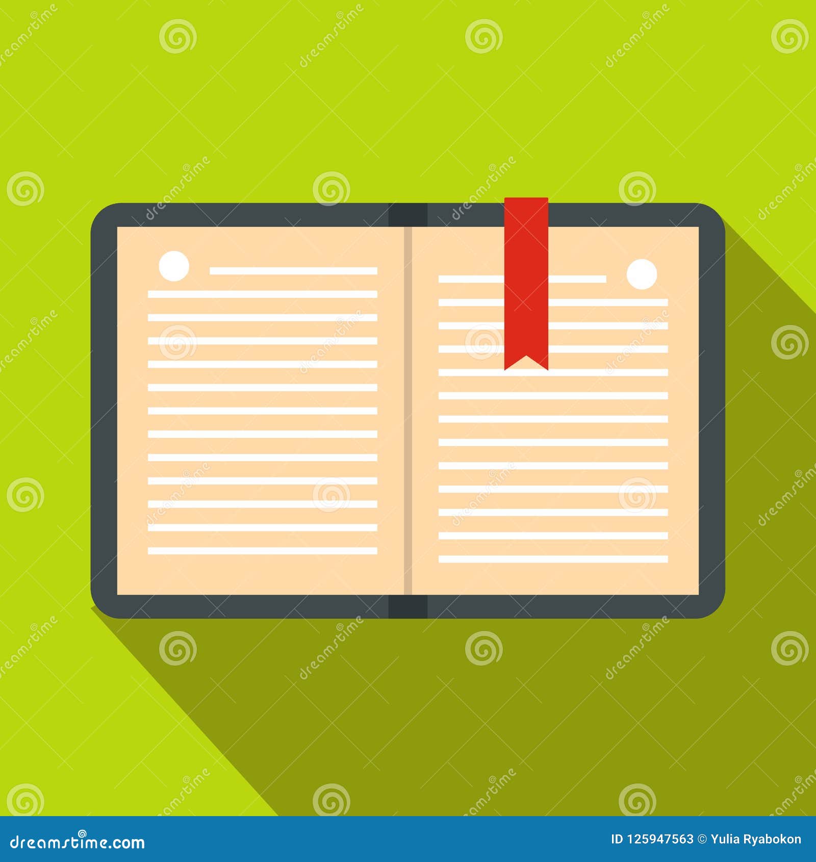 Open Notebook with Bookmark Icon, Flat Style Stock Illustration ...