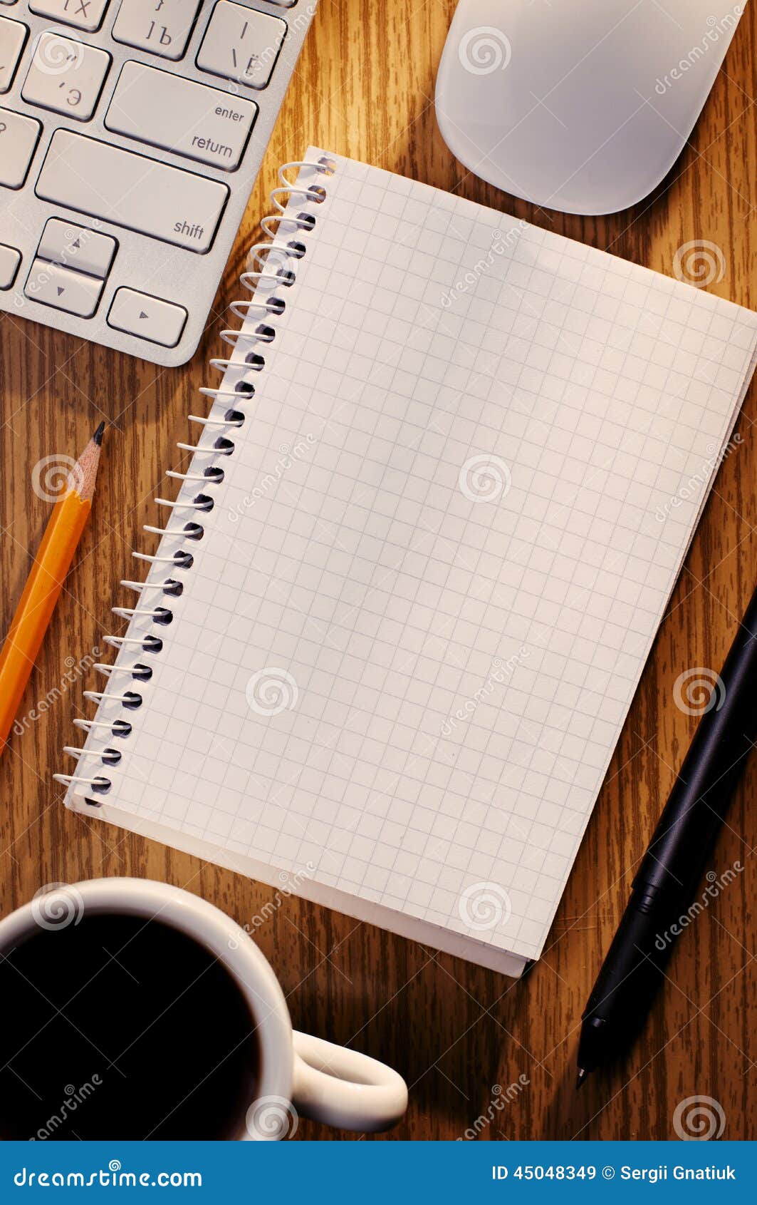 Open Notebook with Coffee Alongside a Keyboard Stock Image - Image of ...