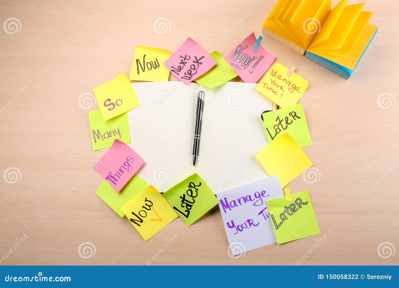 Open Notebook and Colorful Paper Notes on Table. Time Management ...