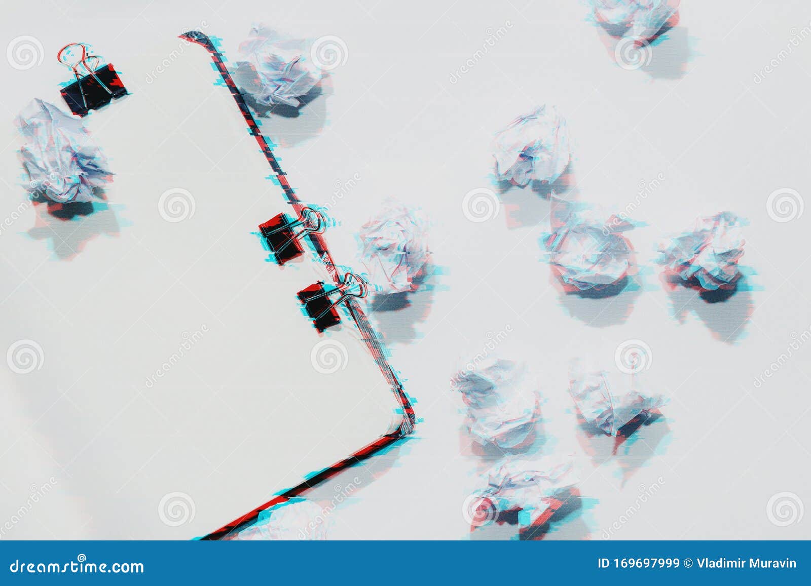 Open Notebook with Crumpled Papers in a Glitch Effect Stock ...
