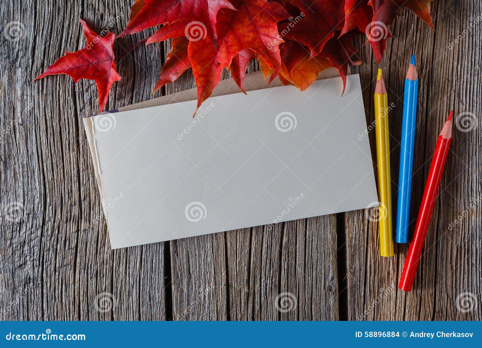 Open Notebook. Fall on Leaves on Weathered Table. Copyspace Stock Photo ...