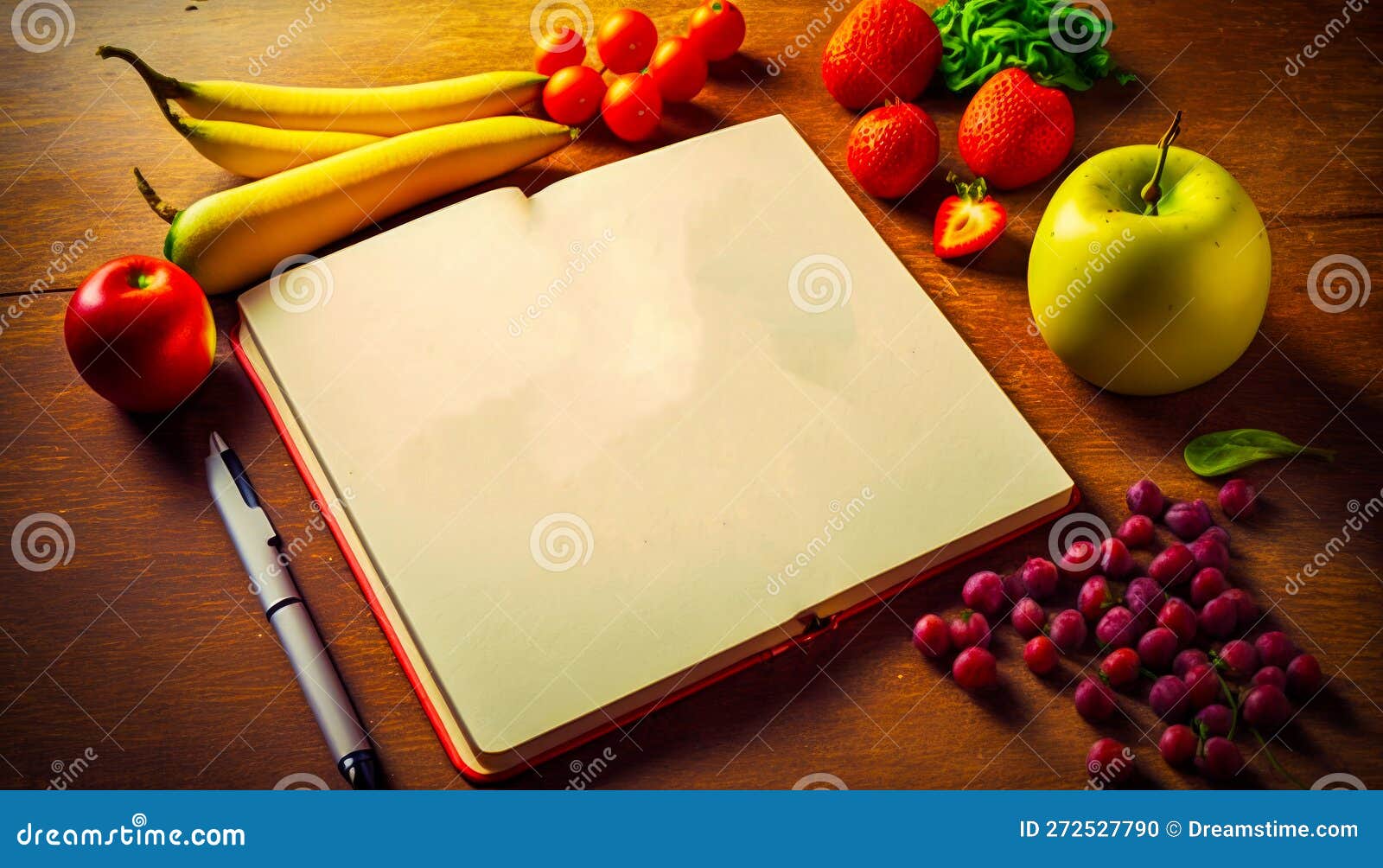 An Open Notebook with Fruit and Vegetables on Table. Generative AI ...