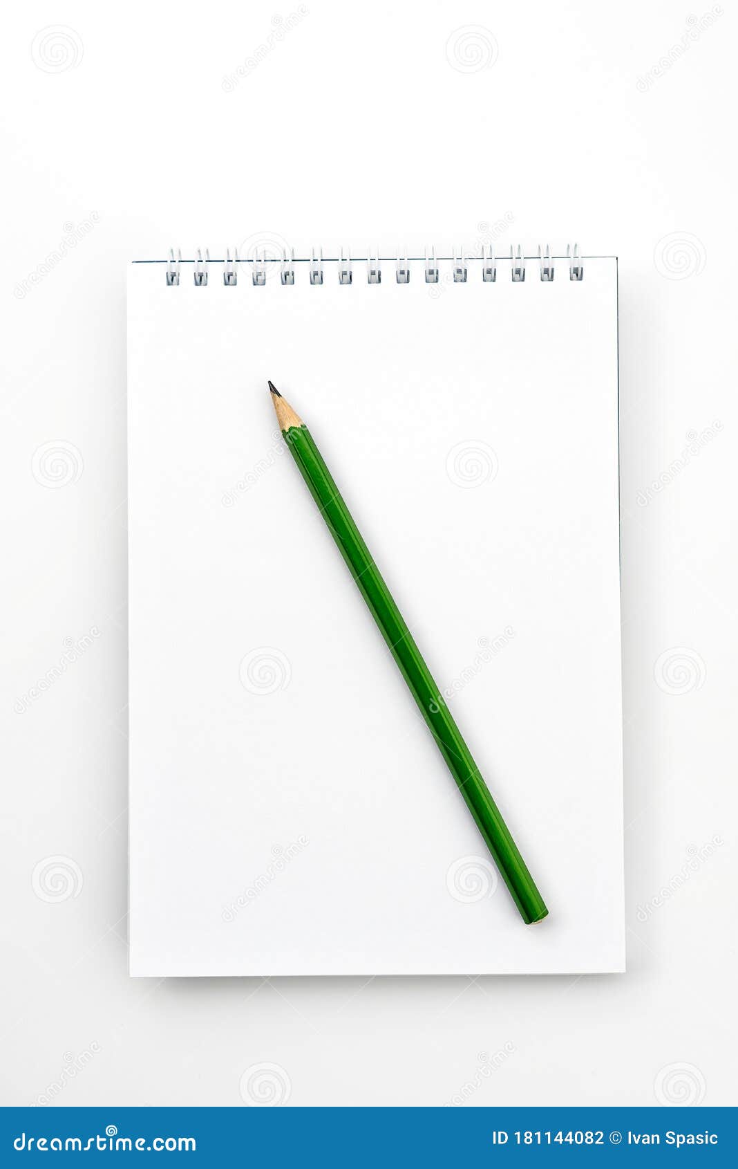 Open Notebook with Green Graphite Pencil on White Stock Photo - Image ...