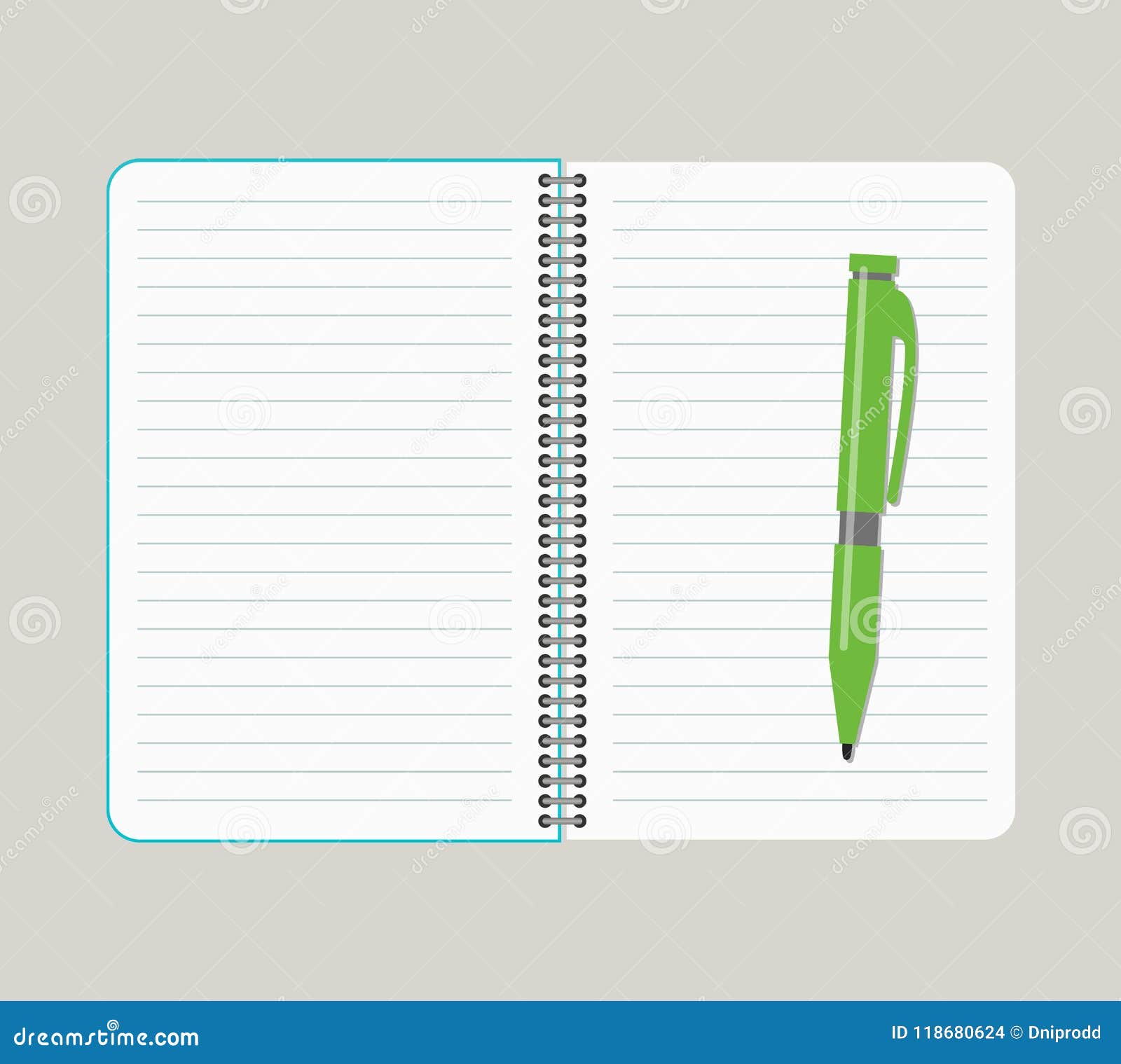 Open Notebook with Green Pen Stock Vector - Illustration of drawing ...
