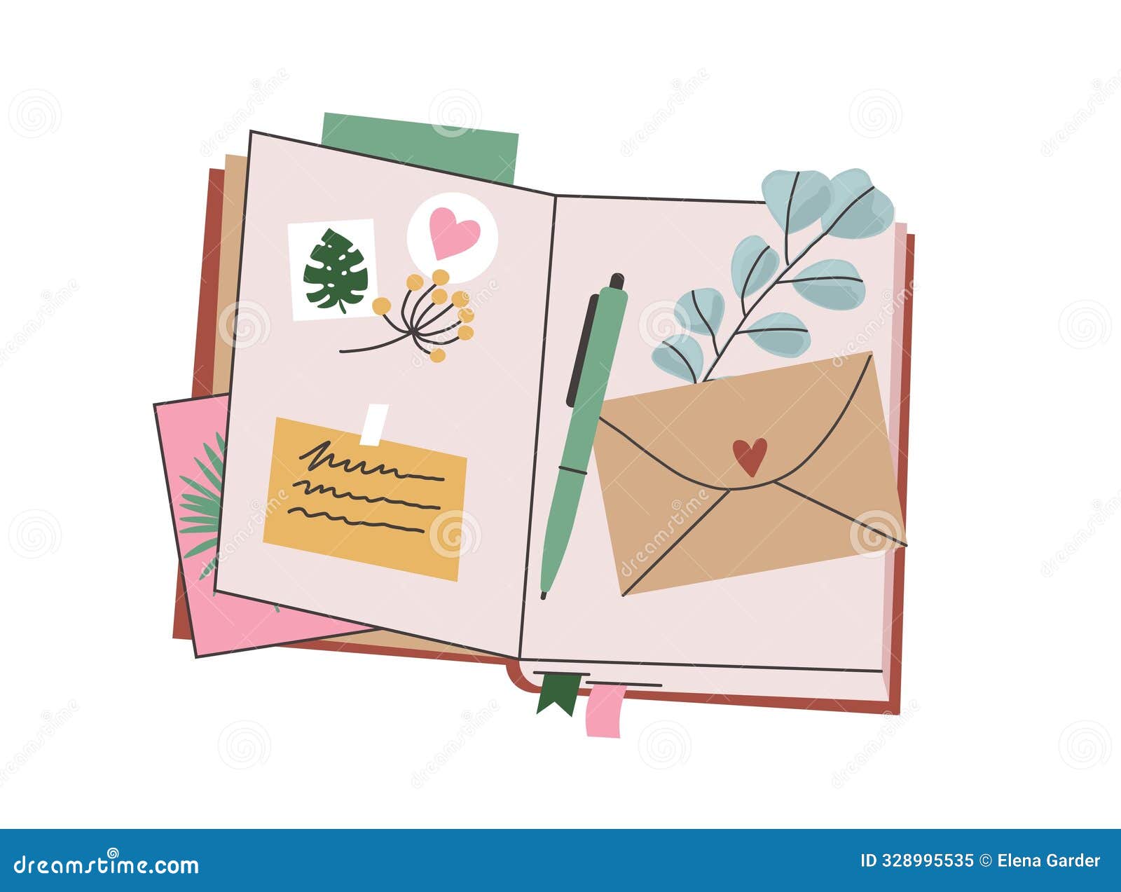 Open Notebook. Hand Drawn Personal Diary Vector Illustration. Note Book ...