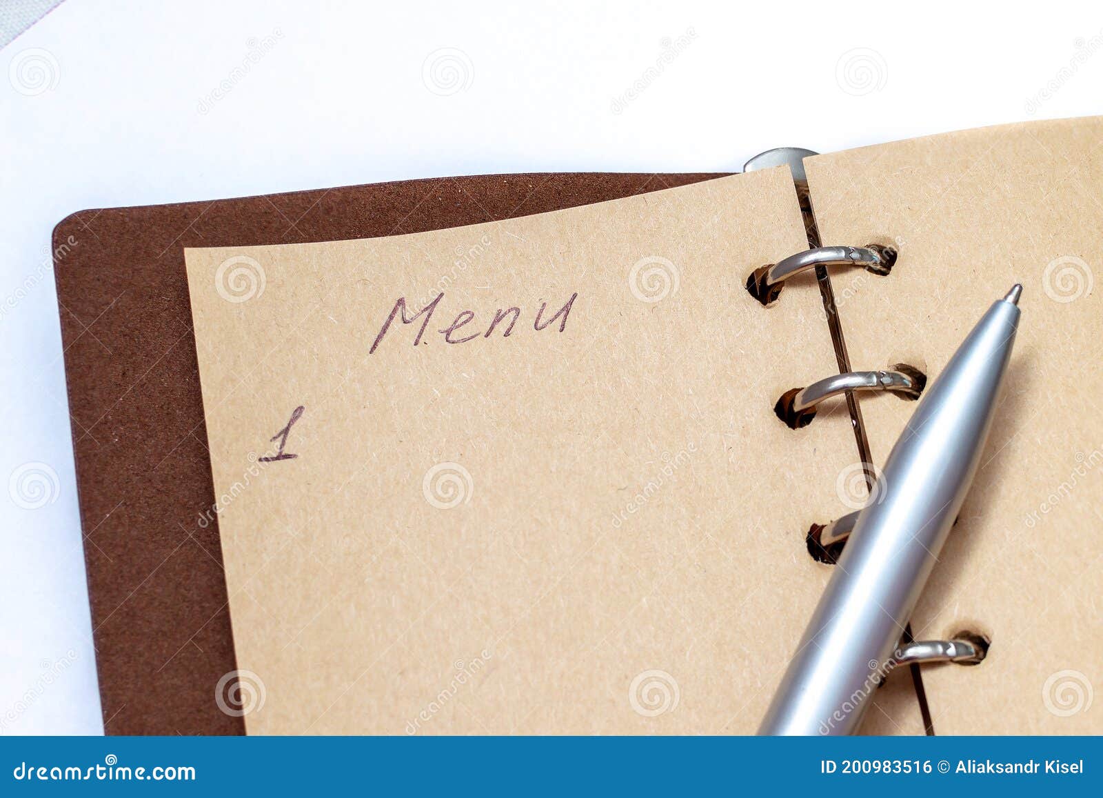 In the Open Notebook the Inscription Menu. Menu Compilation Concept ...