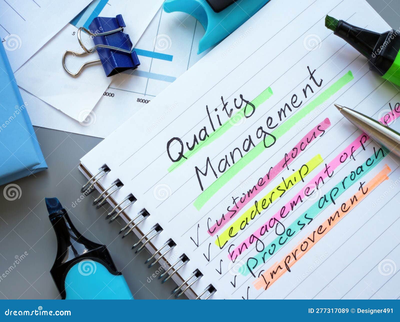 Open Notebook with Marks about Quality Management. Stock Image - Image ...