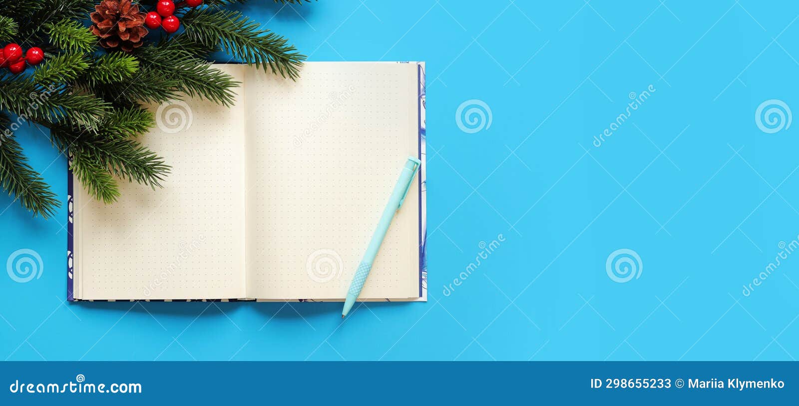 Christmas Branch and Diary for Notes on a Blue Background Stock Image ...