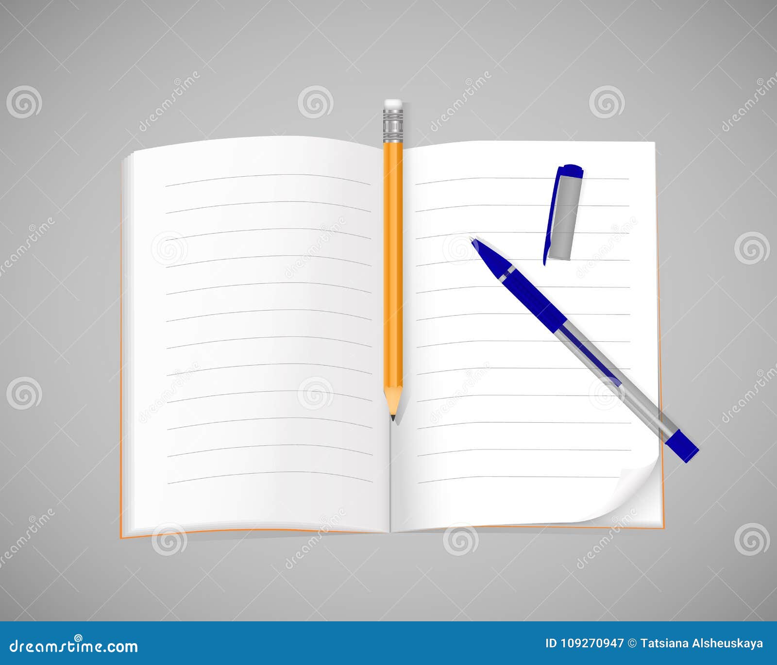 Open Notebook with Pen and Pencil. Stock Vector - Illustration of memo ...