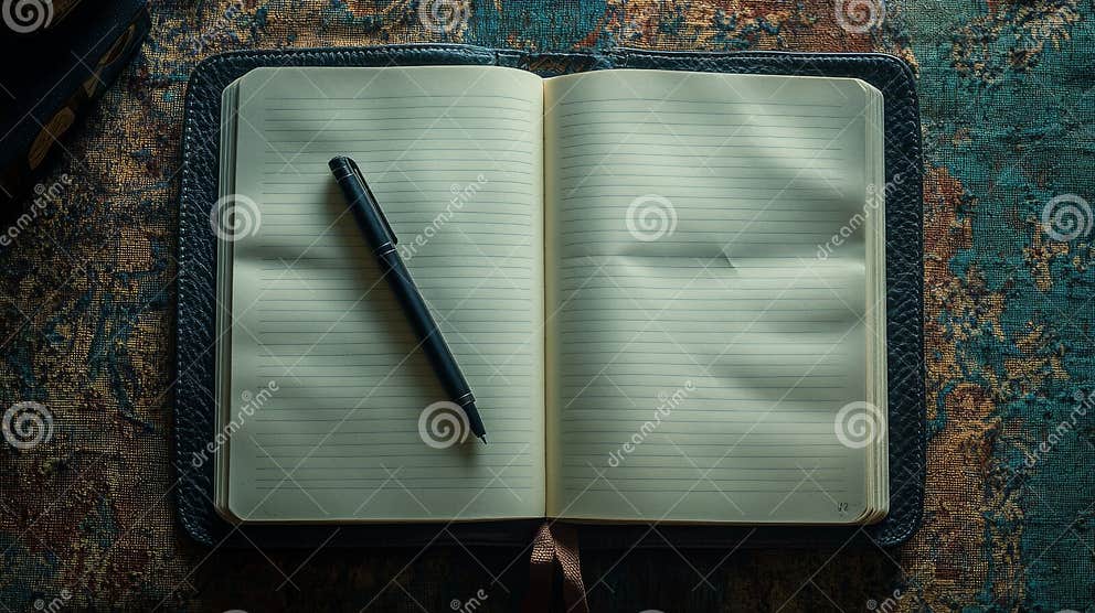 Open Notebook and Pen Resting on a Textured Surface for Writing or ...