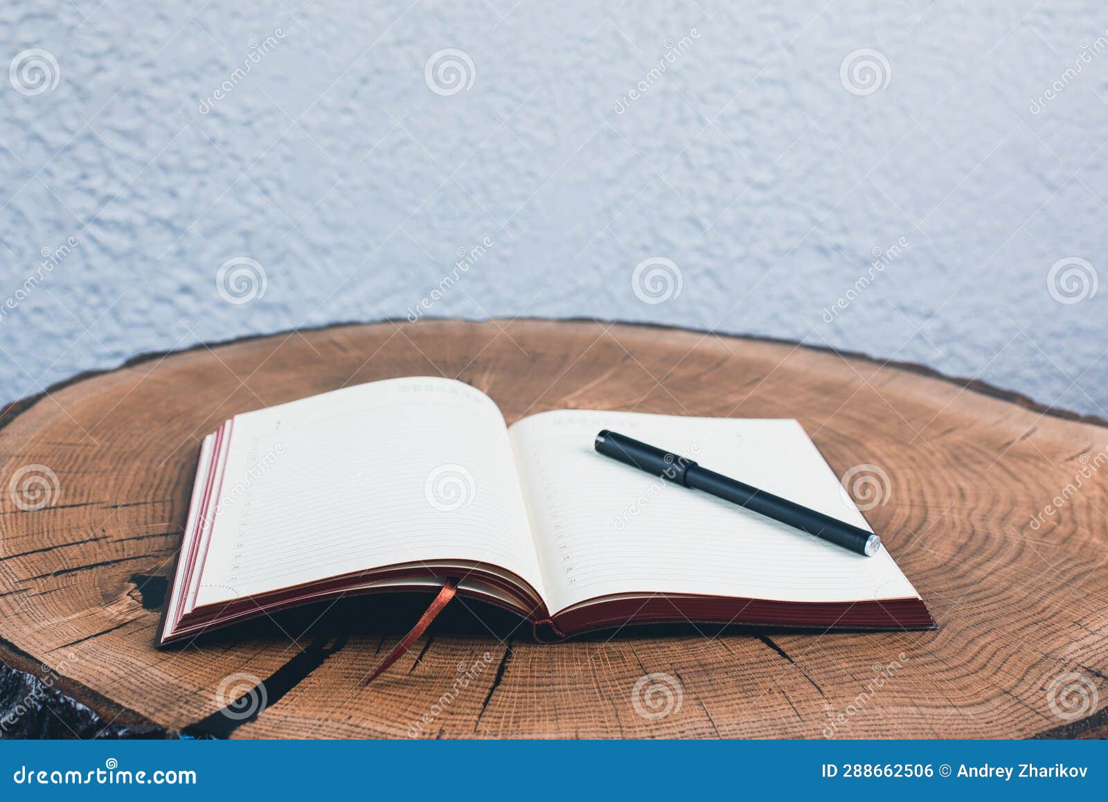 Open Notebook and Pen on Wooden Table. Notebook with Blank Sheets Stock ...
