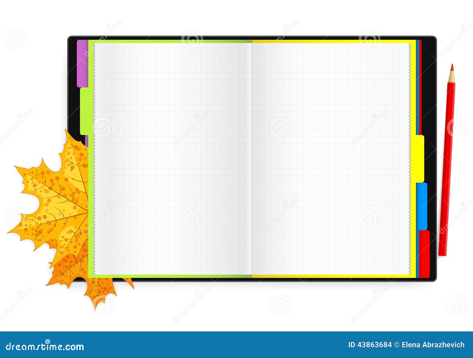 Open Notebook, Pencil and Maple Leaves Stock Illustration ...