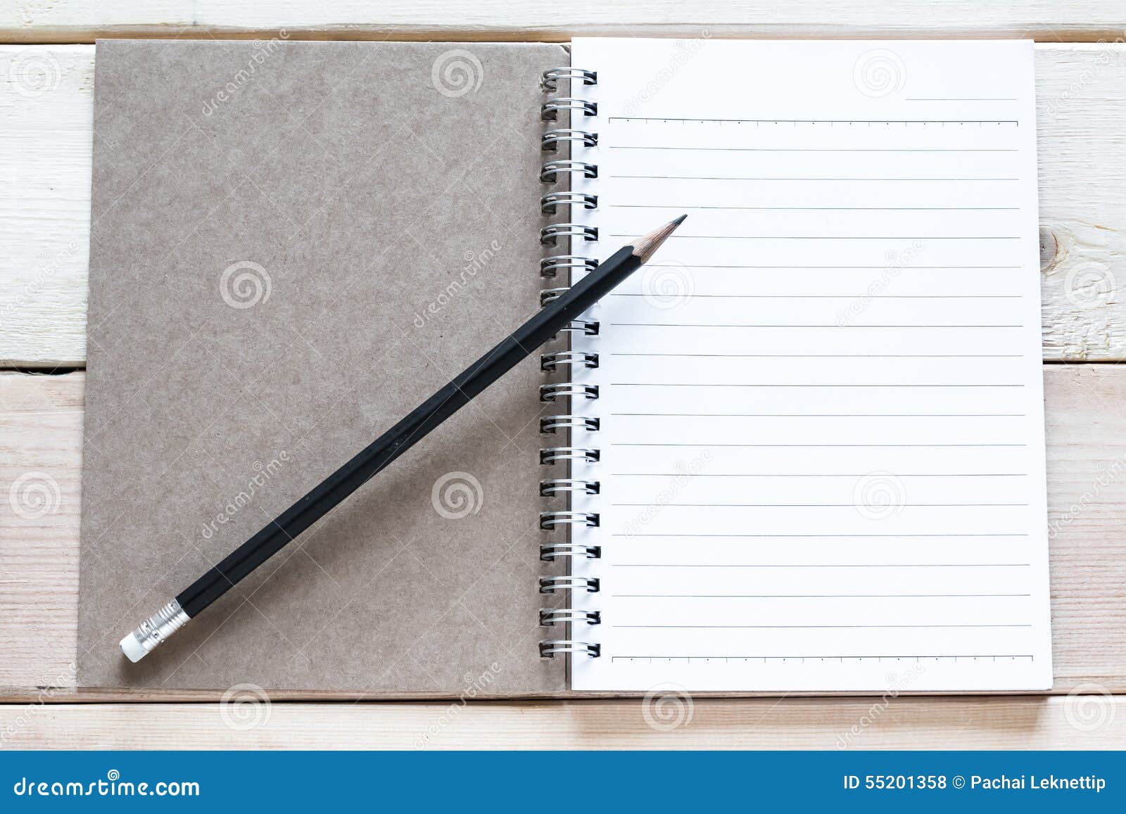 Open notebook and pencil stock photo. Image of empty - 55201358