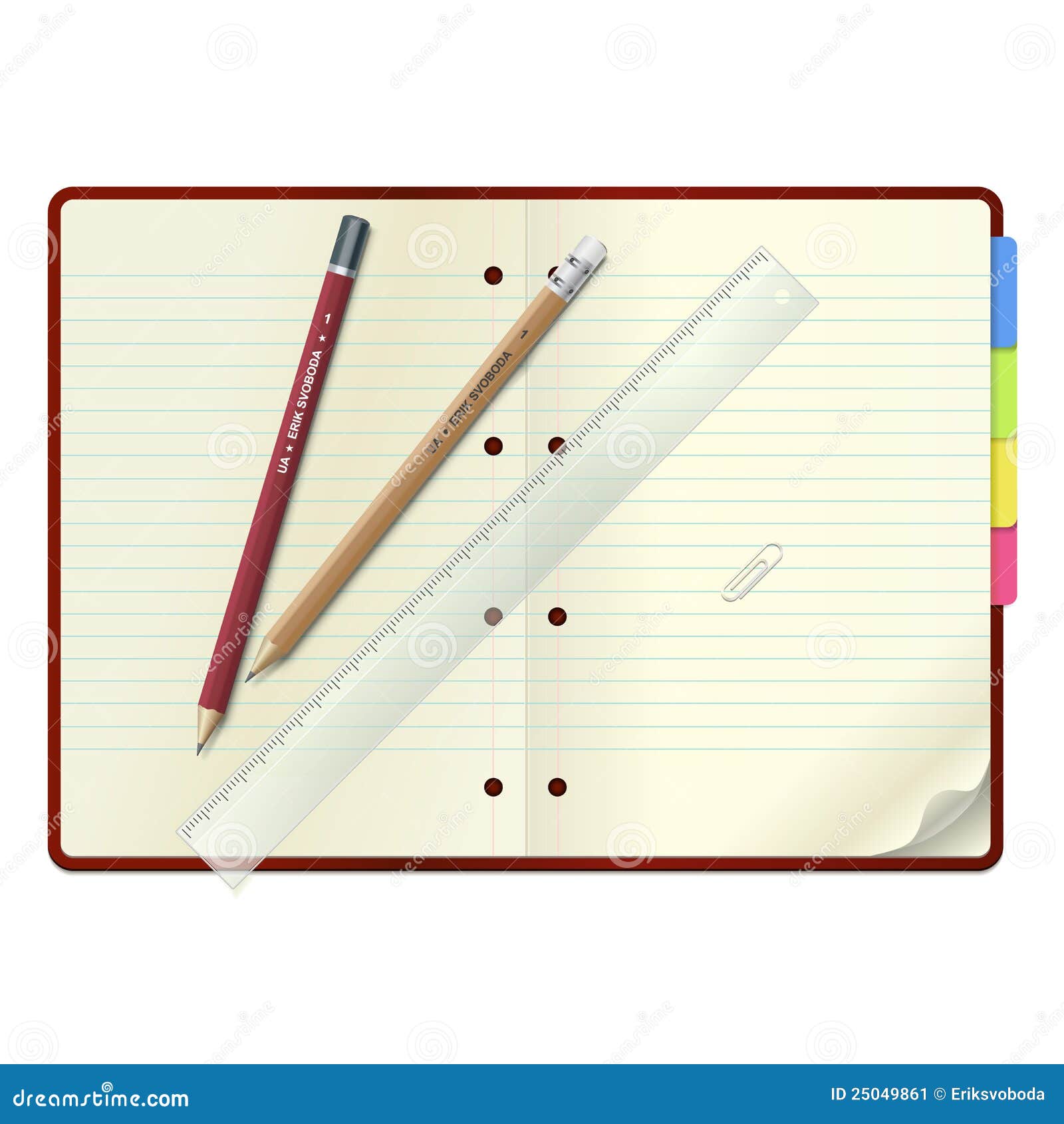 An Open Notebook with Pencils and Ruler Stock Vector - Illustration of ...