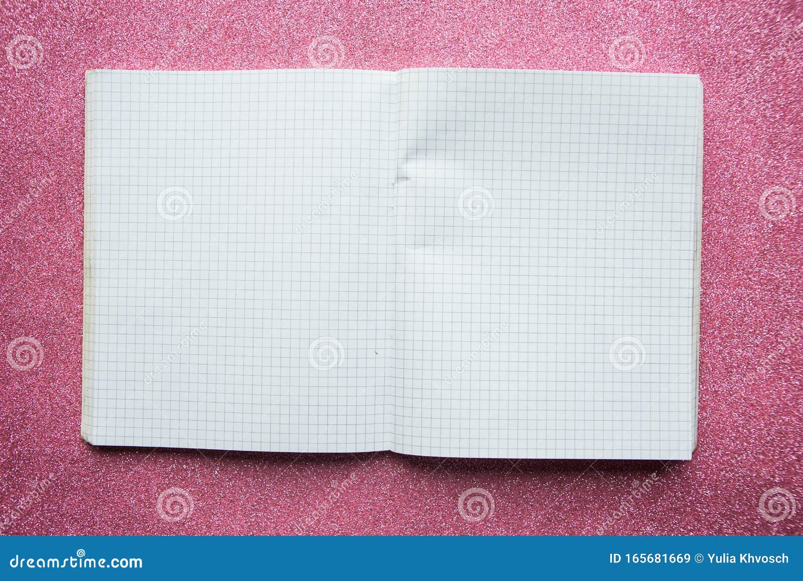 Open Notebook on Pink Glitter Background. Stock Image - Image of open ...