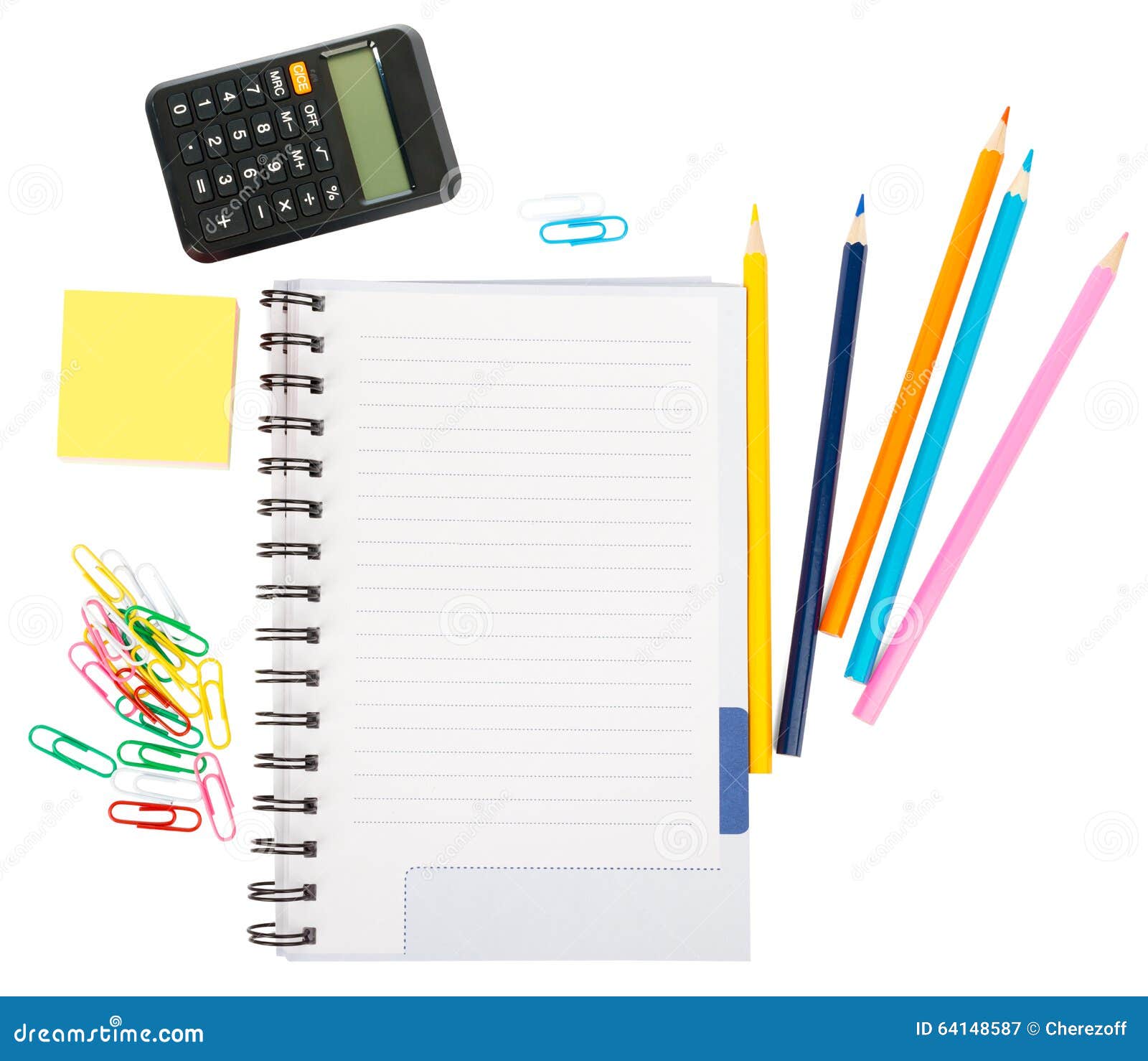 Open Notebook with Stationery and Calculator Stock Image - Image of ...