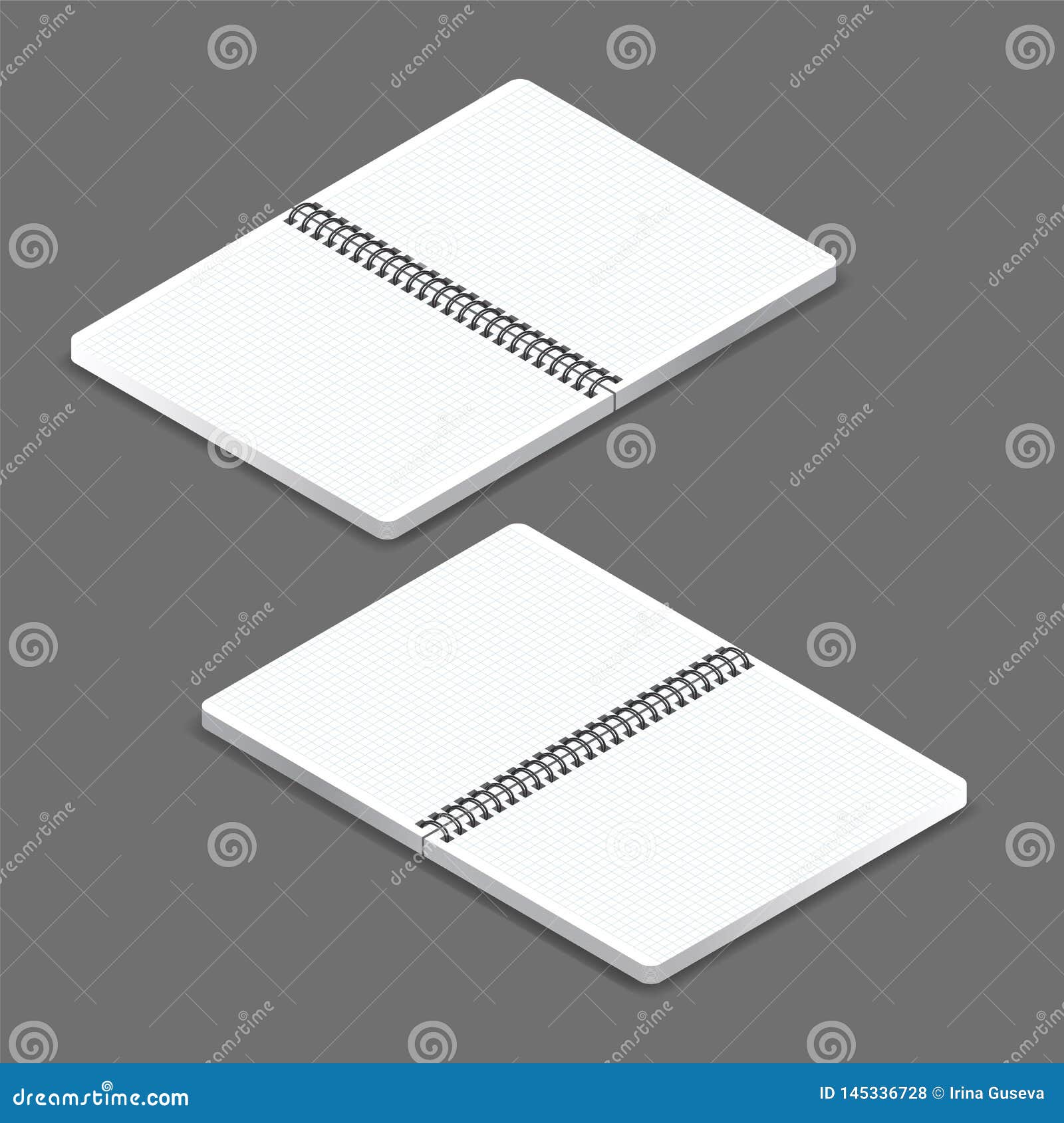Open Notebook Template with a Square Grid. Stock Vector - Illustration ...