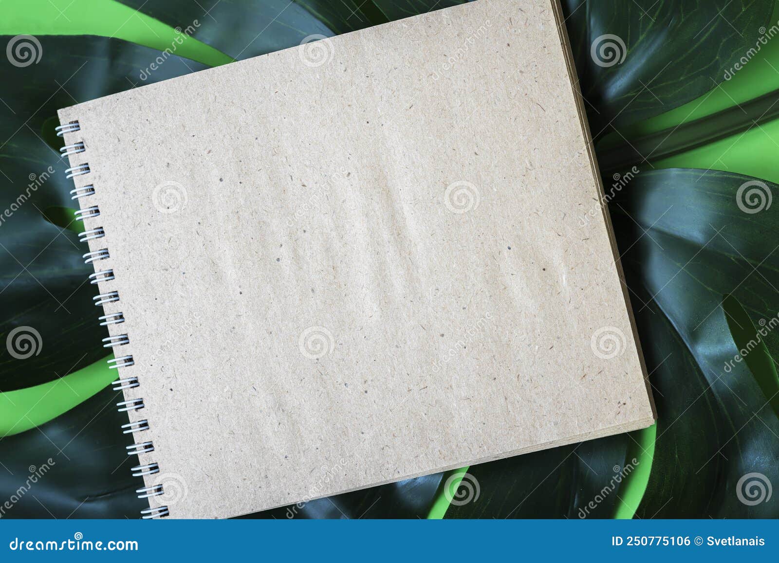 Open Notebook, Top View on Green Plant Background Stock Photo - Image ...