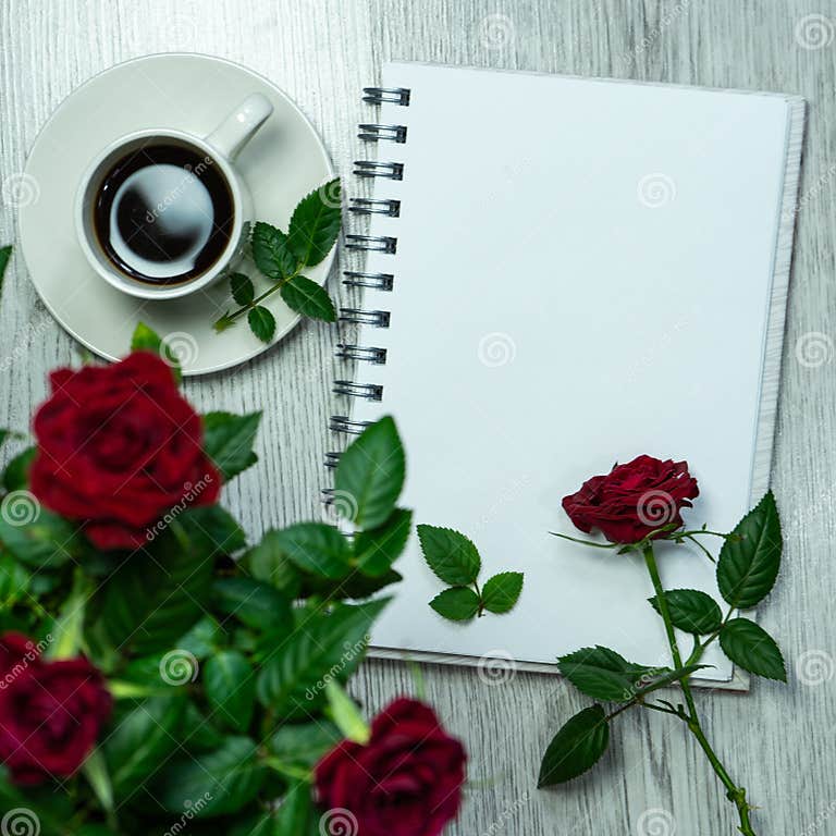 An Open Notebook with White Sheets. an Office Desk with a Notepad, a ...