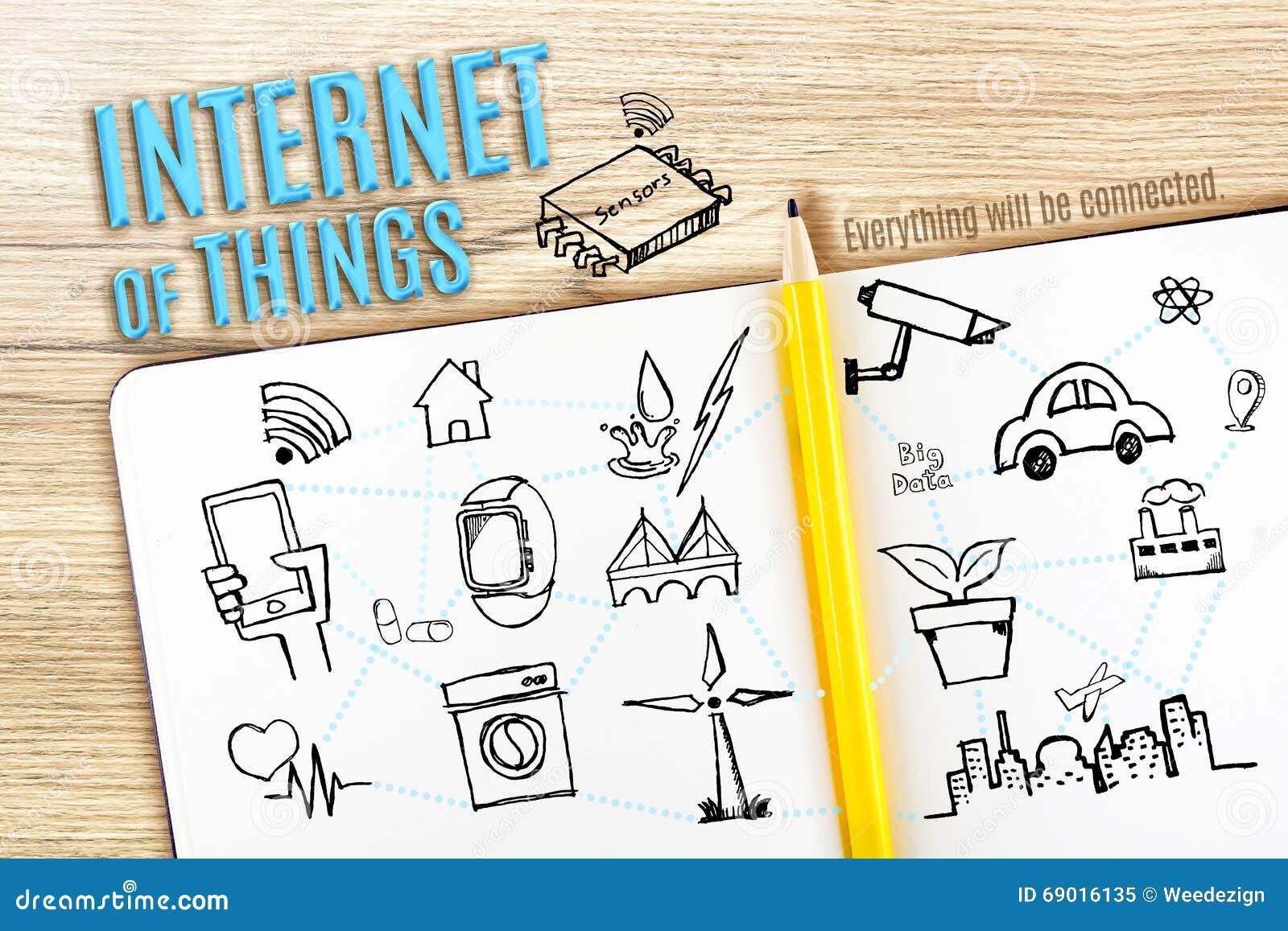 Open Notebook on Wooden Desk with Sketch Icon Doodle with Intern Stock ...