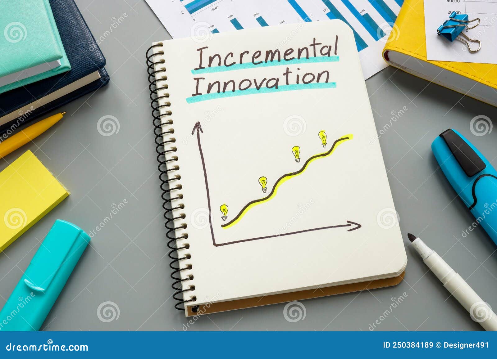 Open Notepad with Chart about Incremental Innovation. Stock Image ...