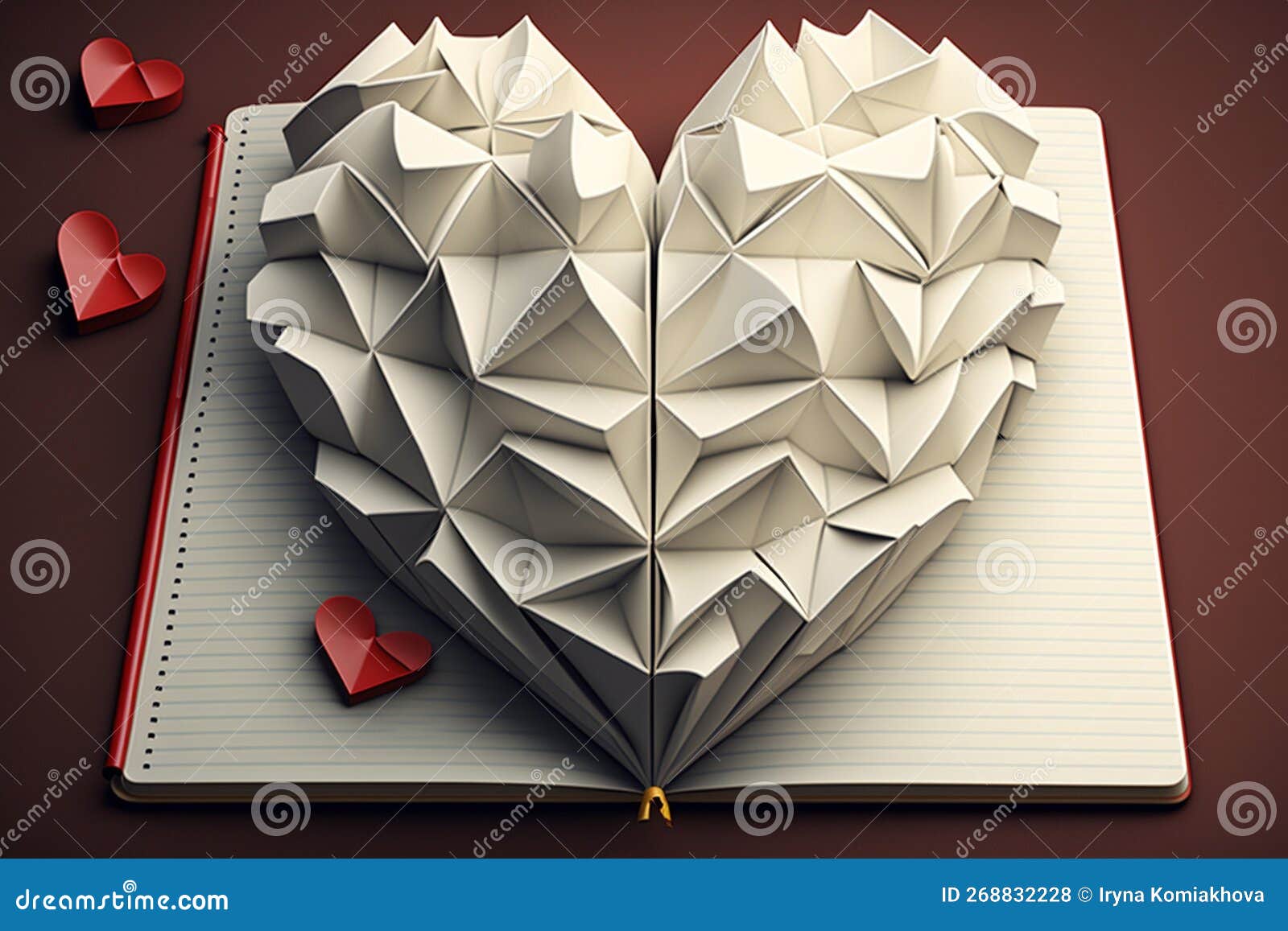 Open Notepad in with Origami Heart, , Ai Stock Photo - Image of notepad ...