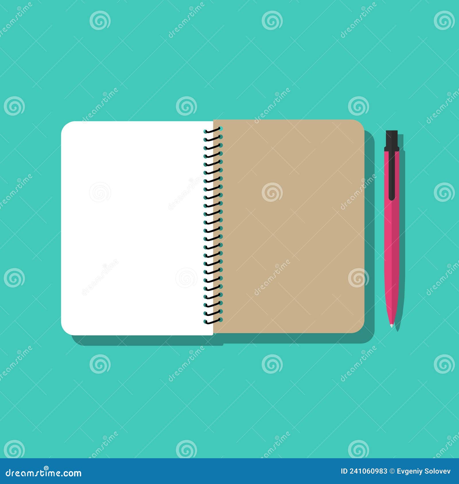 Open Notepad and Pen Isolated on Blue-green Background. Stock Vector ...