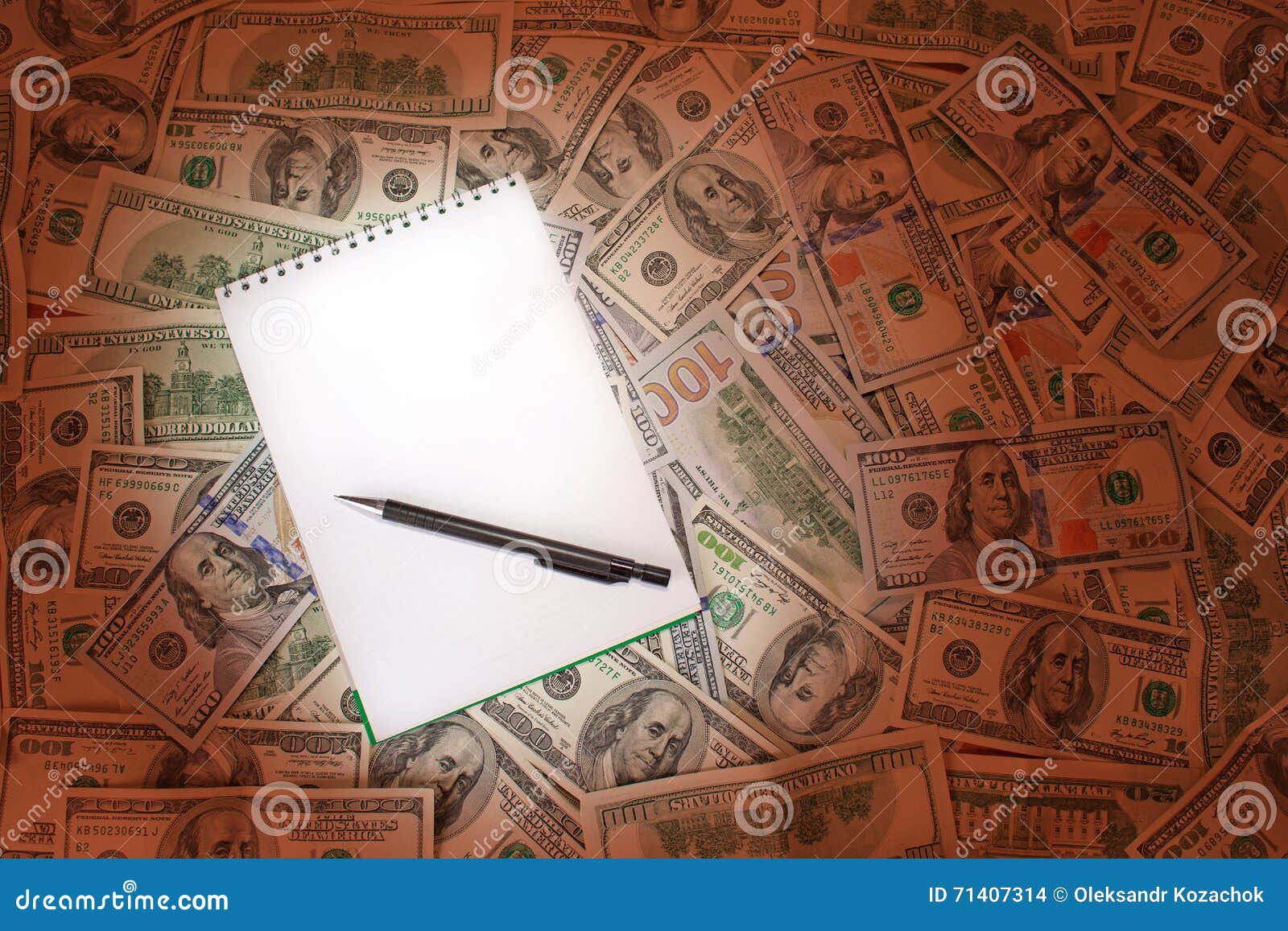 Open Notepad, Pencil on Money Background Stock Photo - Image of blank ...