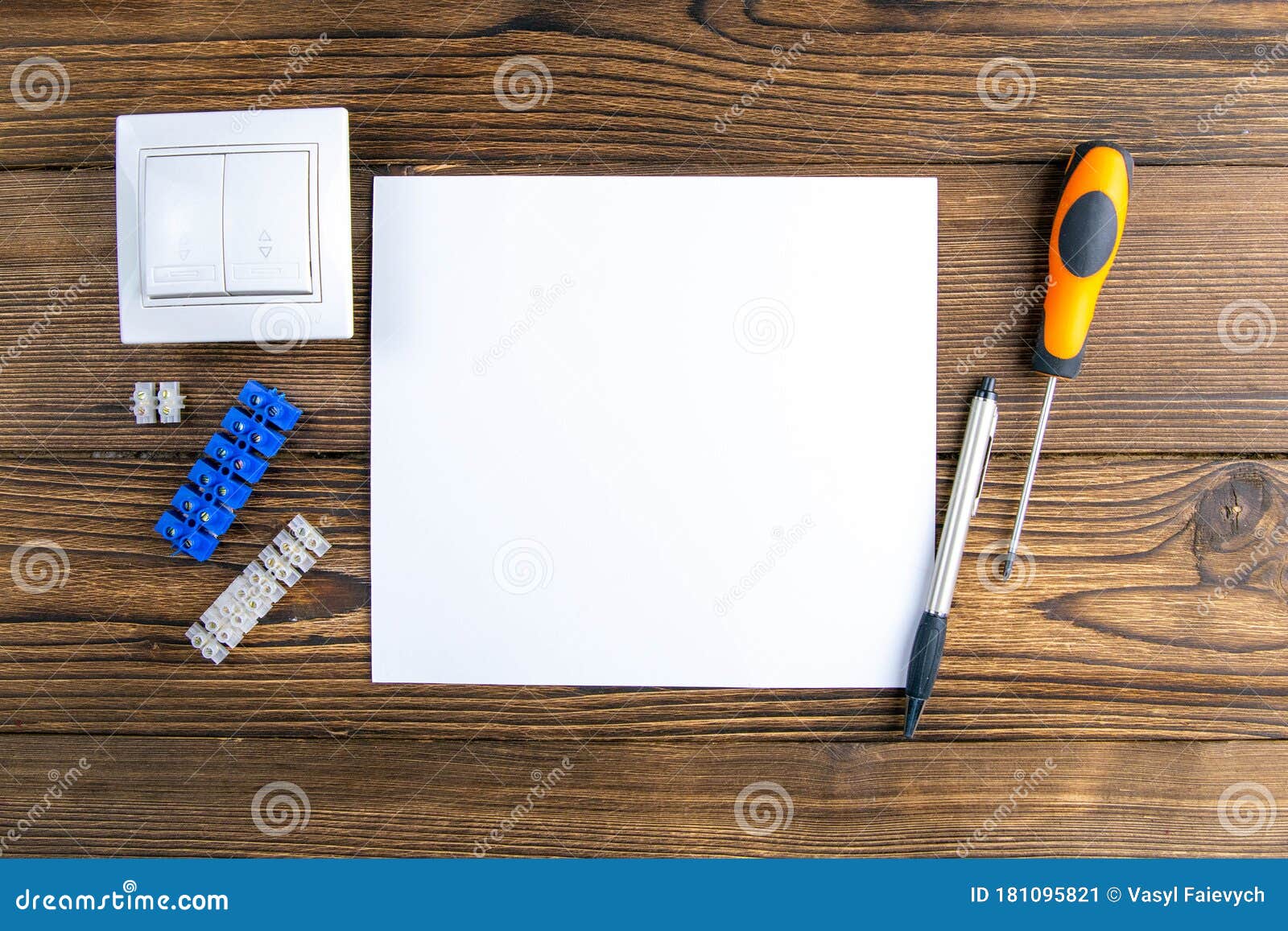 Open Notepad and Tools of an Electrician Installer or Builder on a Gray ...