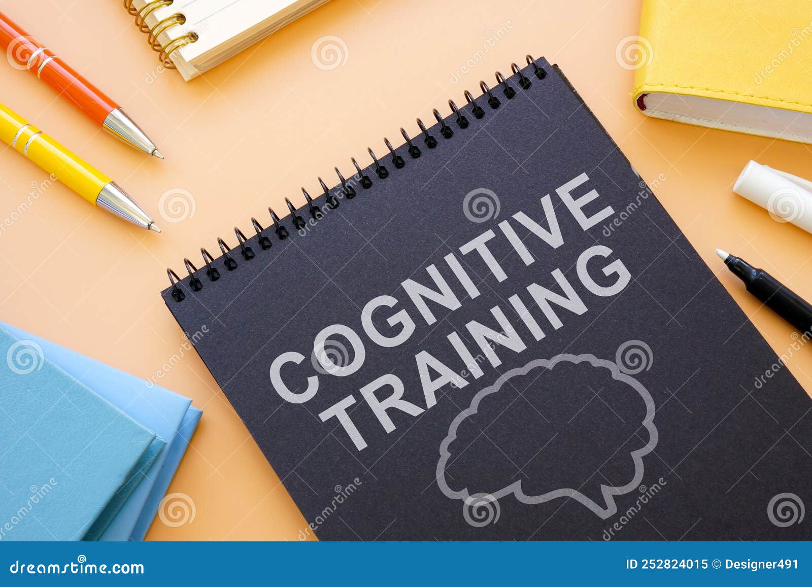 Open Notepad with Words Cognitive Training and Brain. Stock Image ...