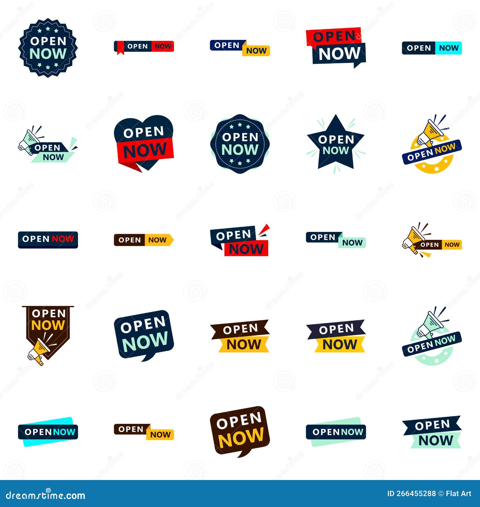 Open Now Banners Pack of 25 Bright and Eyecatching Designs Stock Vector ...
