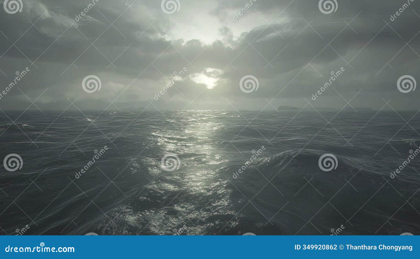 Open Ocean with Storm Clouds, Choppy Waves, and Dramatic Lighting ...