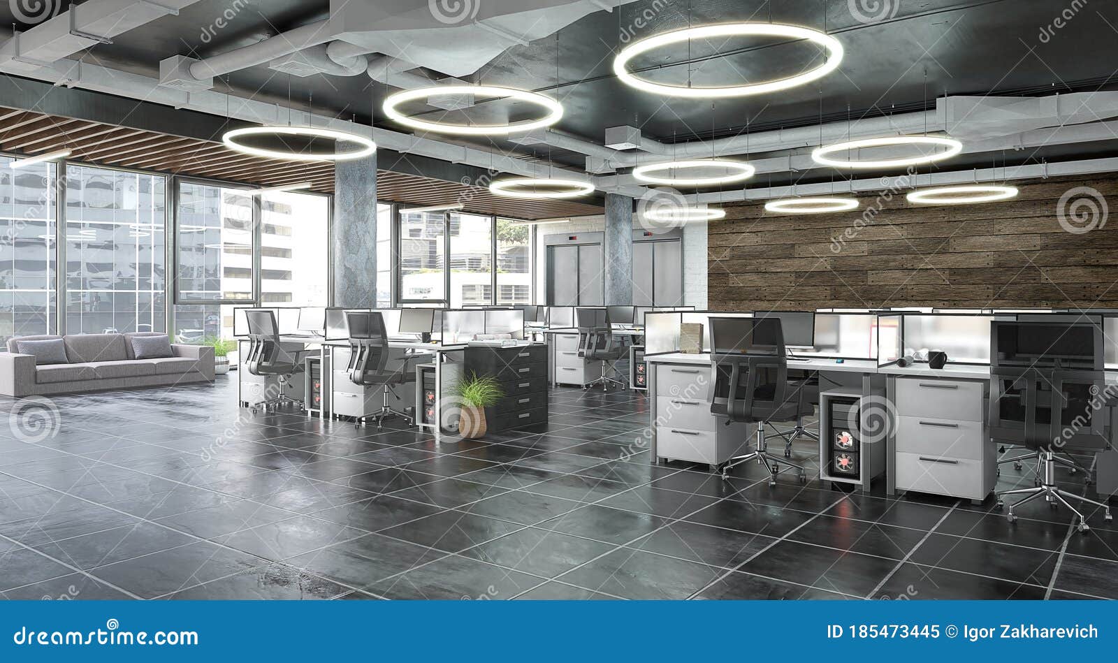 Open office interior. stock illustration. Illustration of open - 185473445