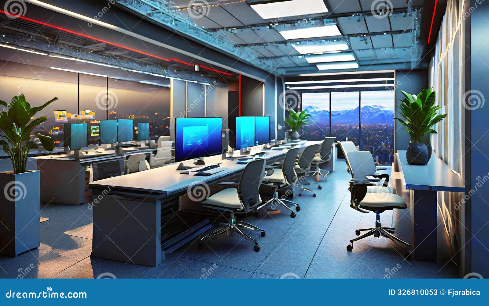 Open Office with Server Room Stock Illustration - Illustration of room ...
