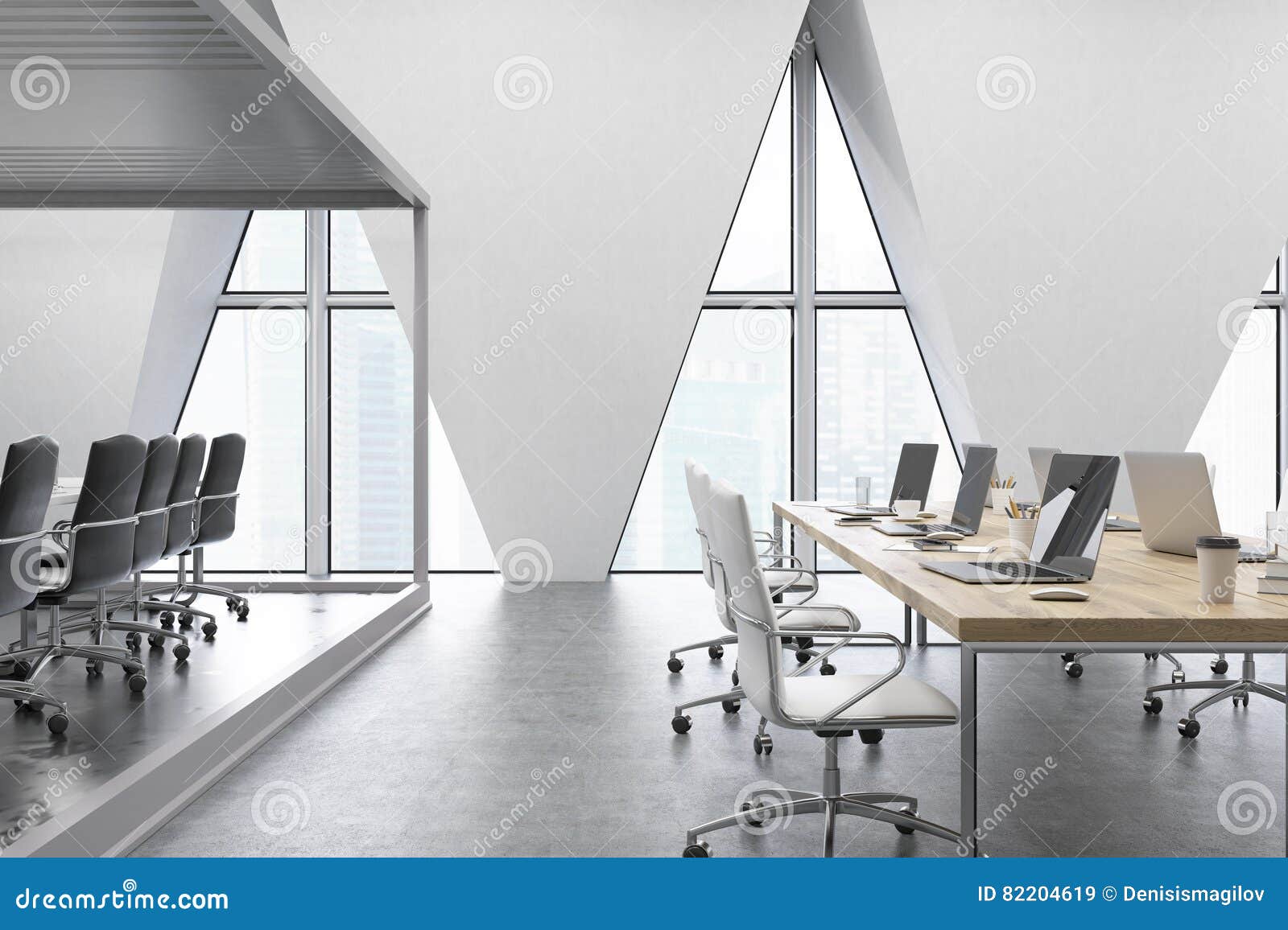 Open Office with Triangular Windows Stock Illustration - Illustration ...