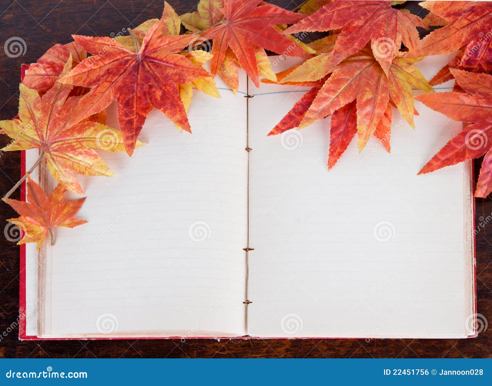 Open Old Book and Artificial Autumn Maple Leafs. Stock Photo - Image of ...