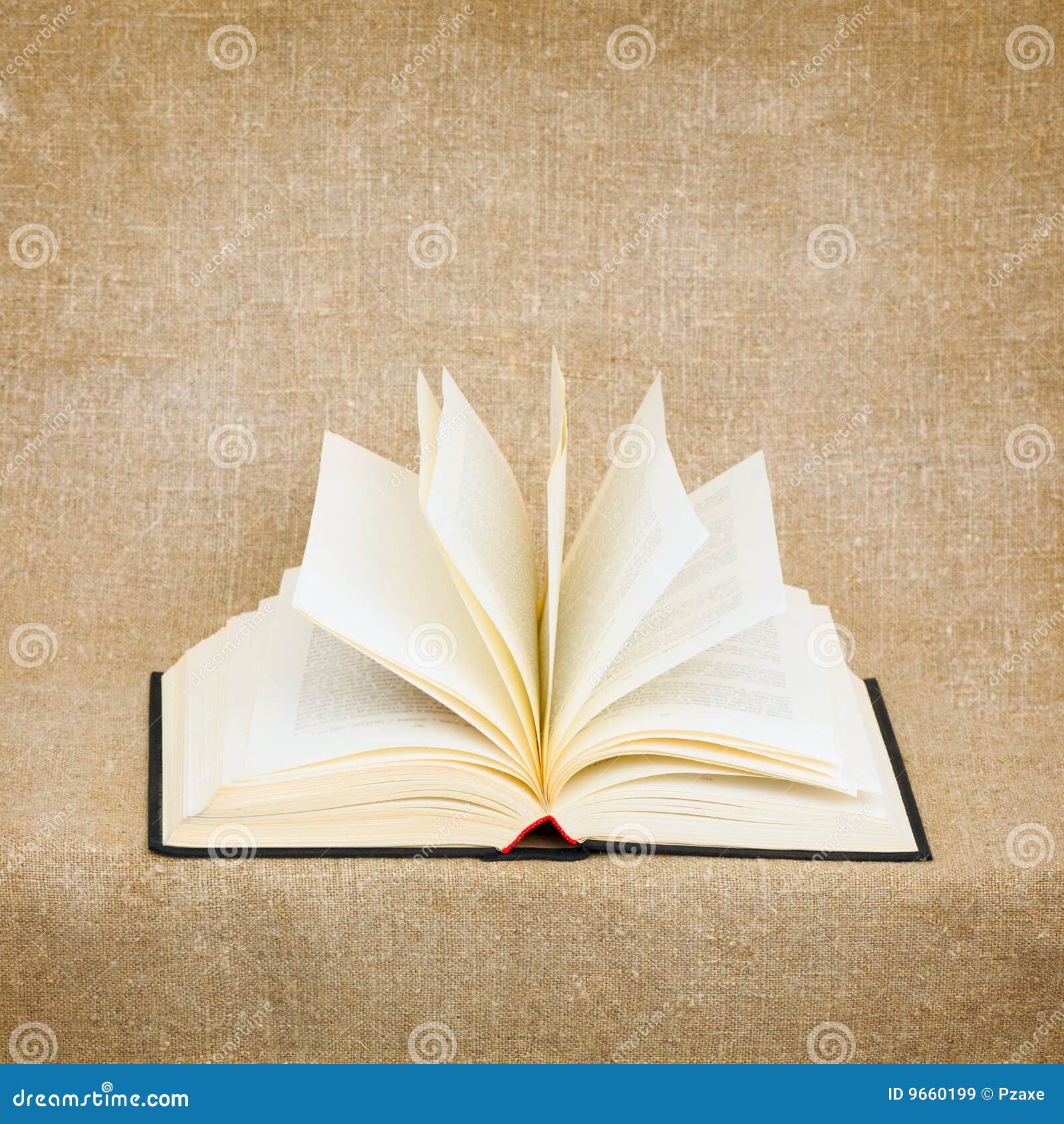 Open Old Book on Brown Canvas Background Stock Image - Image of ...