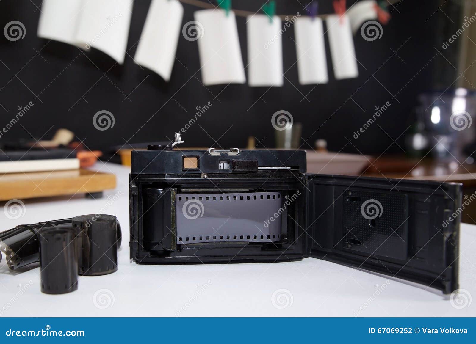 Open old camera with film stock photo. Image of reel - 67069252