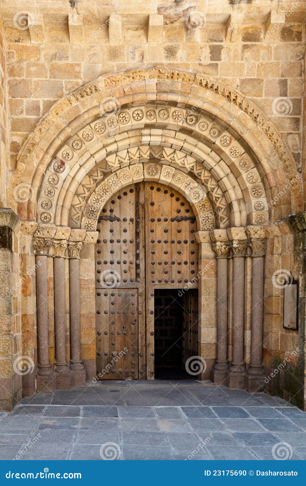 Open Old Church Door with Stone Arches and Columns Stock Photo - Image ...